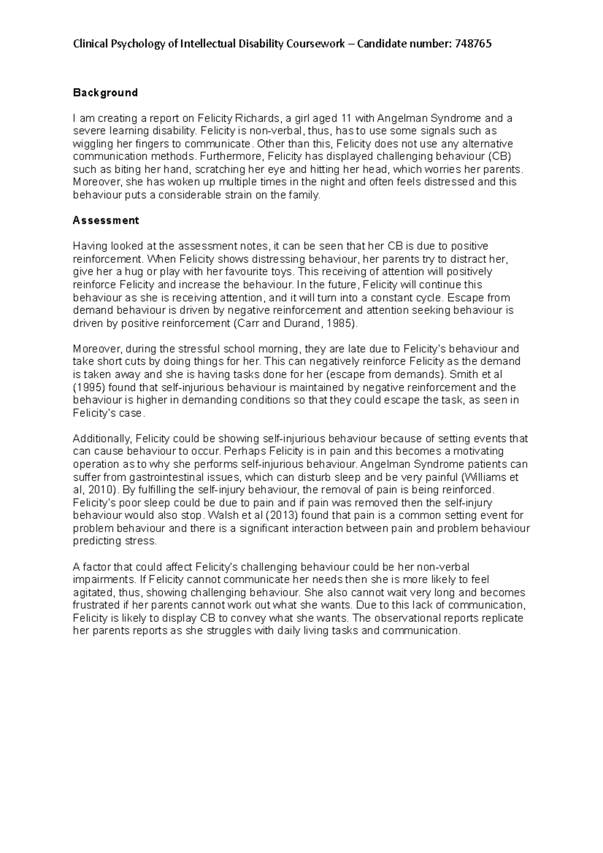Clinical Psychology of Intellectual Disability: Case Study of Felicity ...