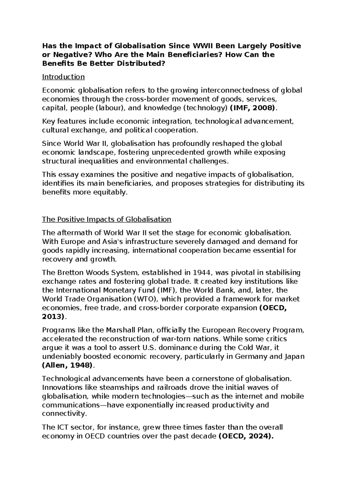 EC Final Exam: The Positive and Negative Impacts of Globalisation Since ...
