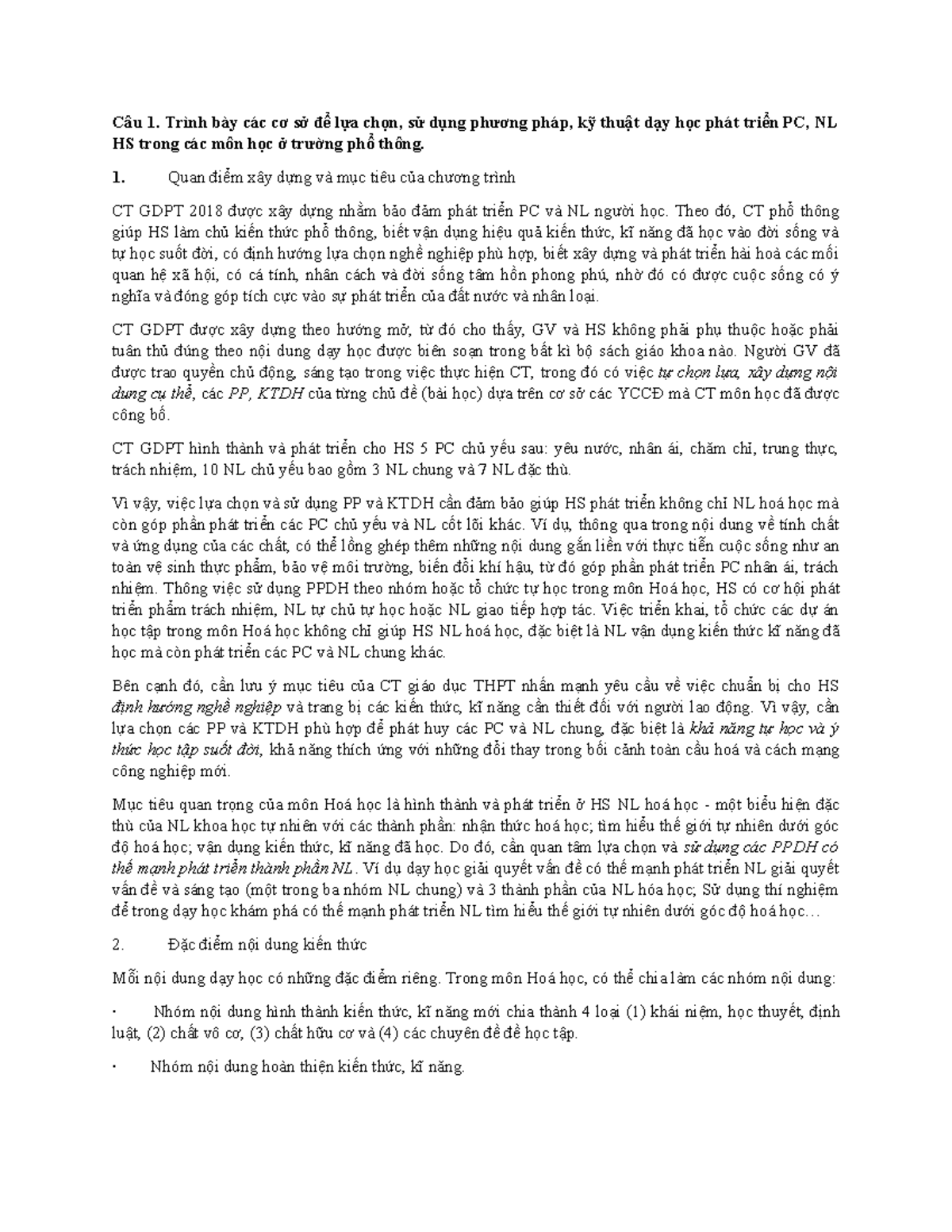 GVPT05 - Phương Pháp Dạy Học Phát Triển PC, NL HS trong Môn Hóa - Studocu