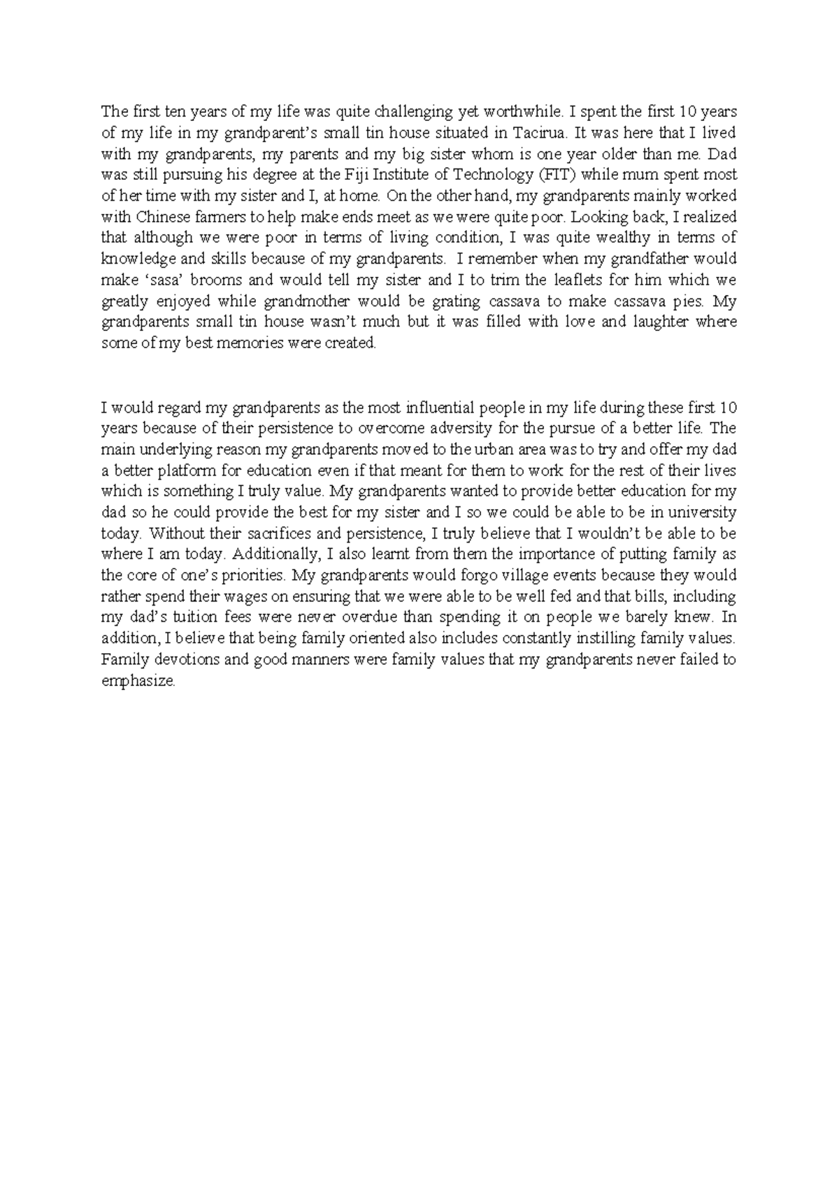 ED153 Reflective Essay: My First Decade of Life and Family Values - Studocu
