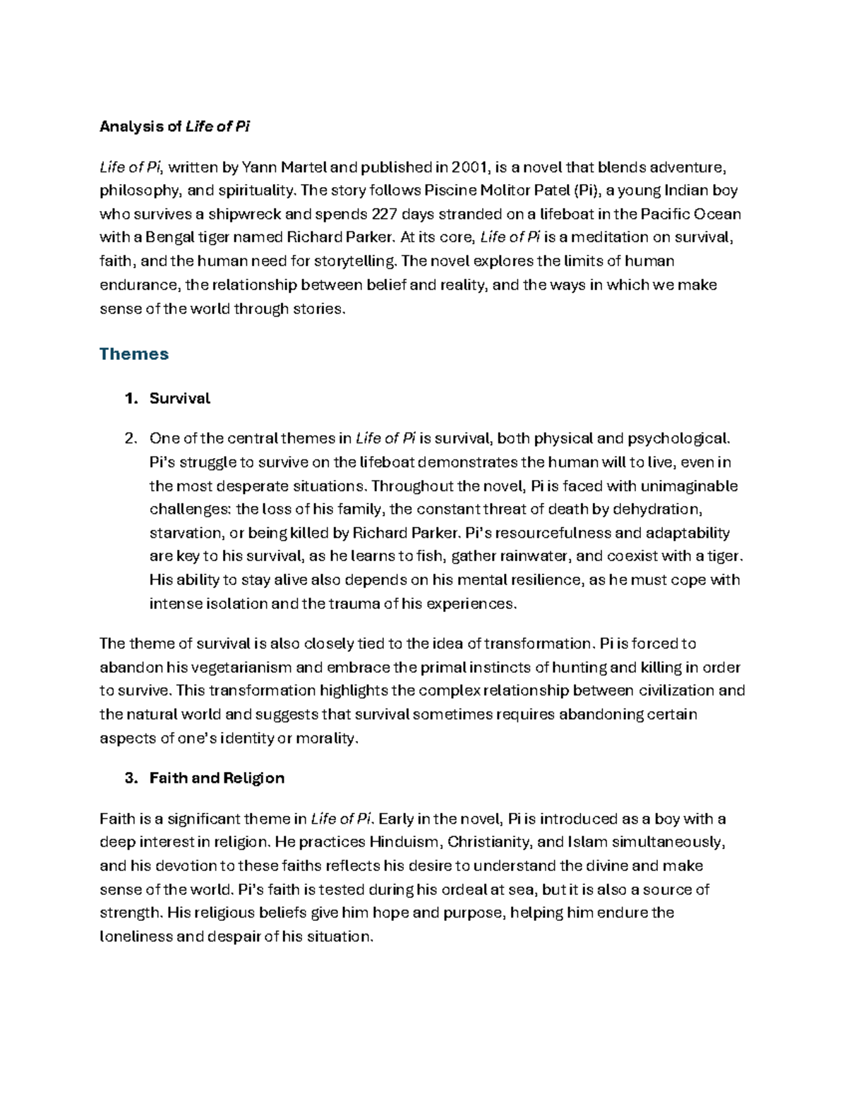 LIT202 Analysis: Themes and Symbolism in Life of Pi - Studocu