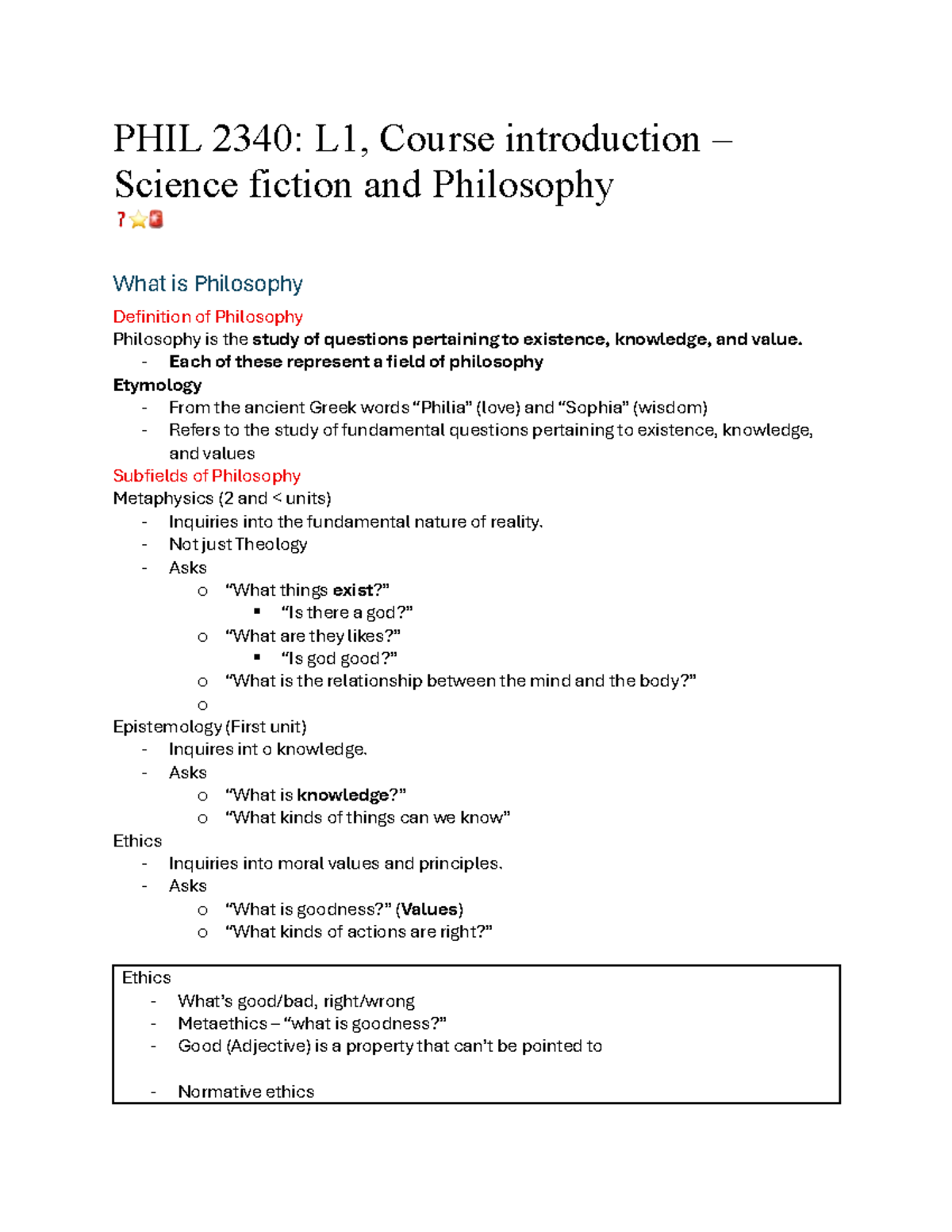 PHIL 2340: L1 - Intro to Science Fiction and Philosophy - Studocu
