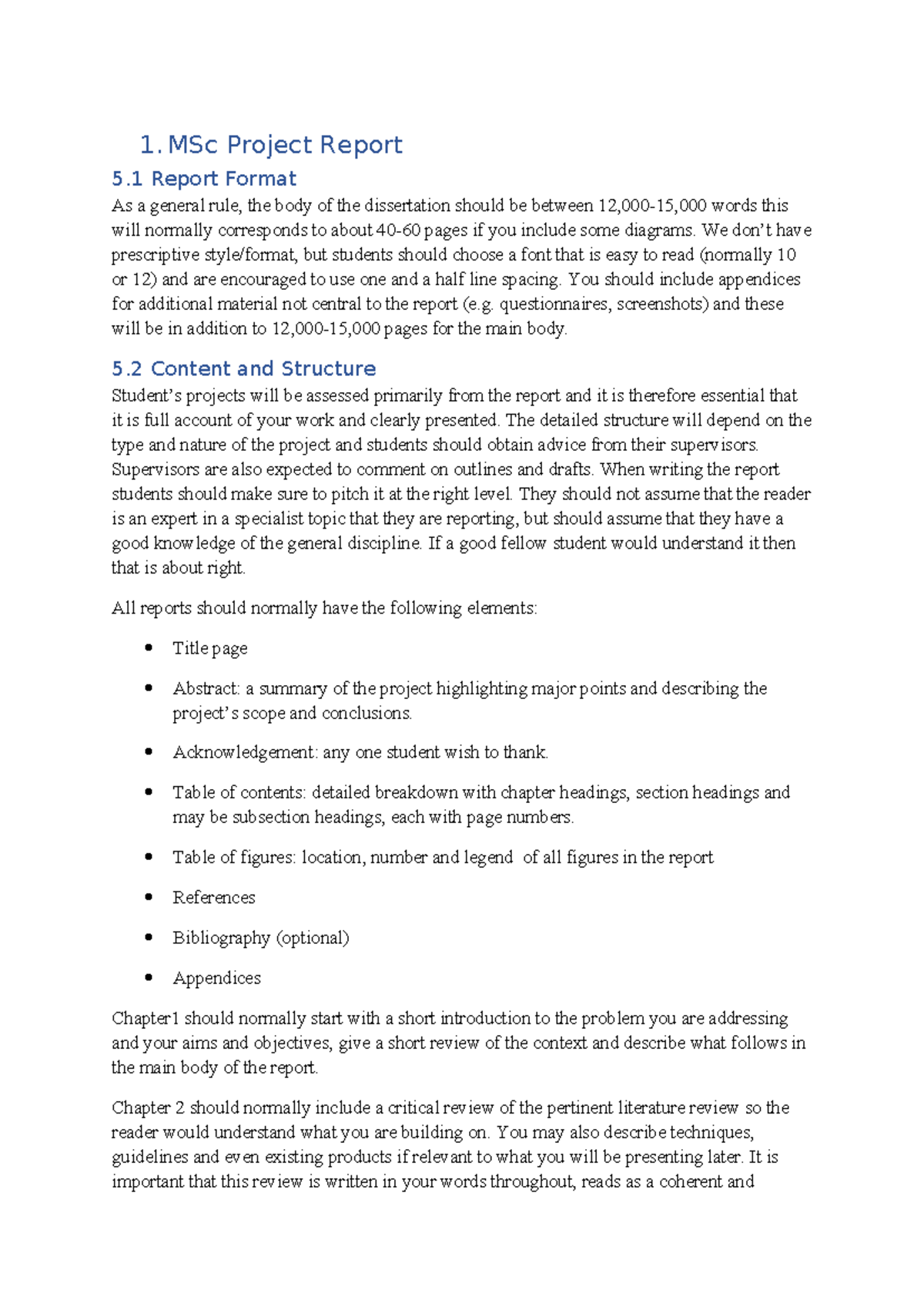 MSc Project Report Guidelines: Structure & Evaluation Notes - Studocu