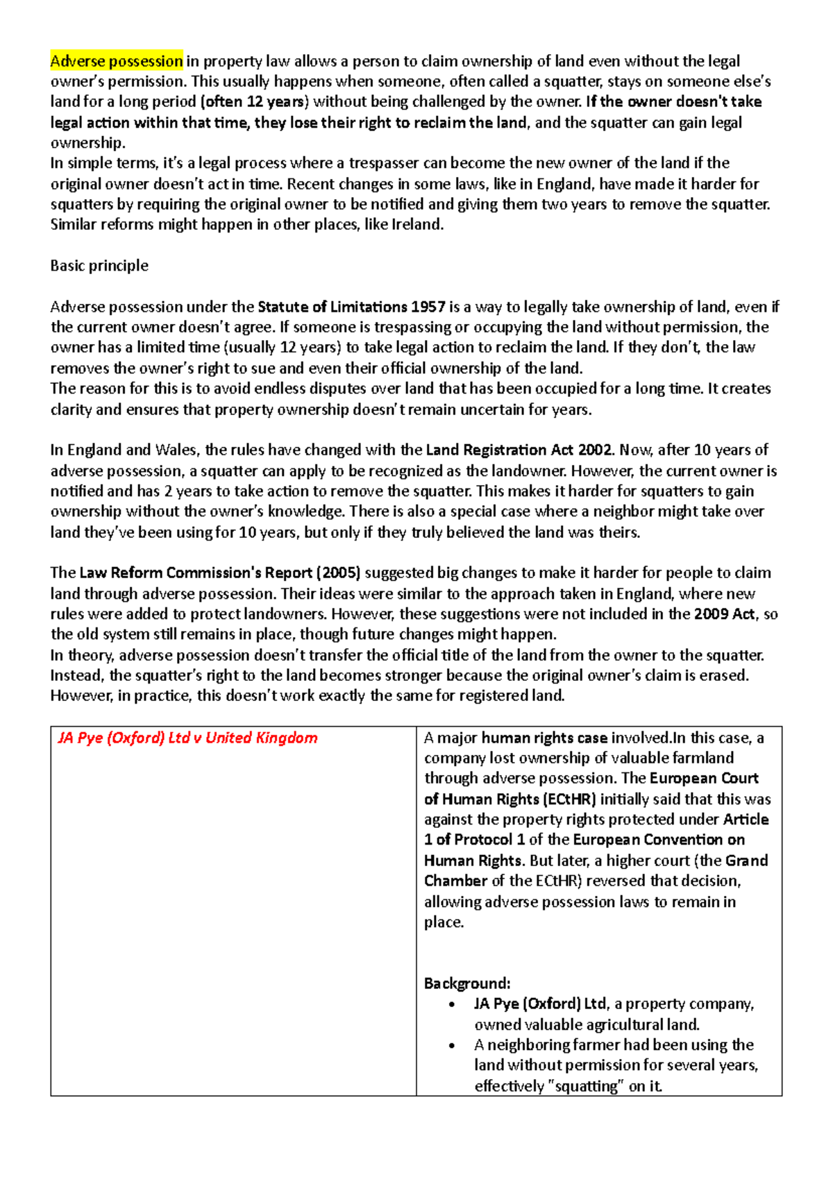 Adverse Possession in Property Law: Key Concepts and Cases (LAW 101 ...