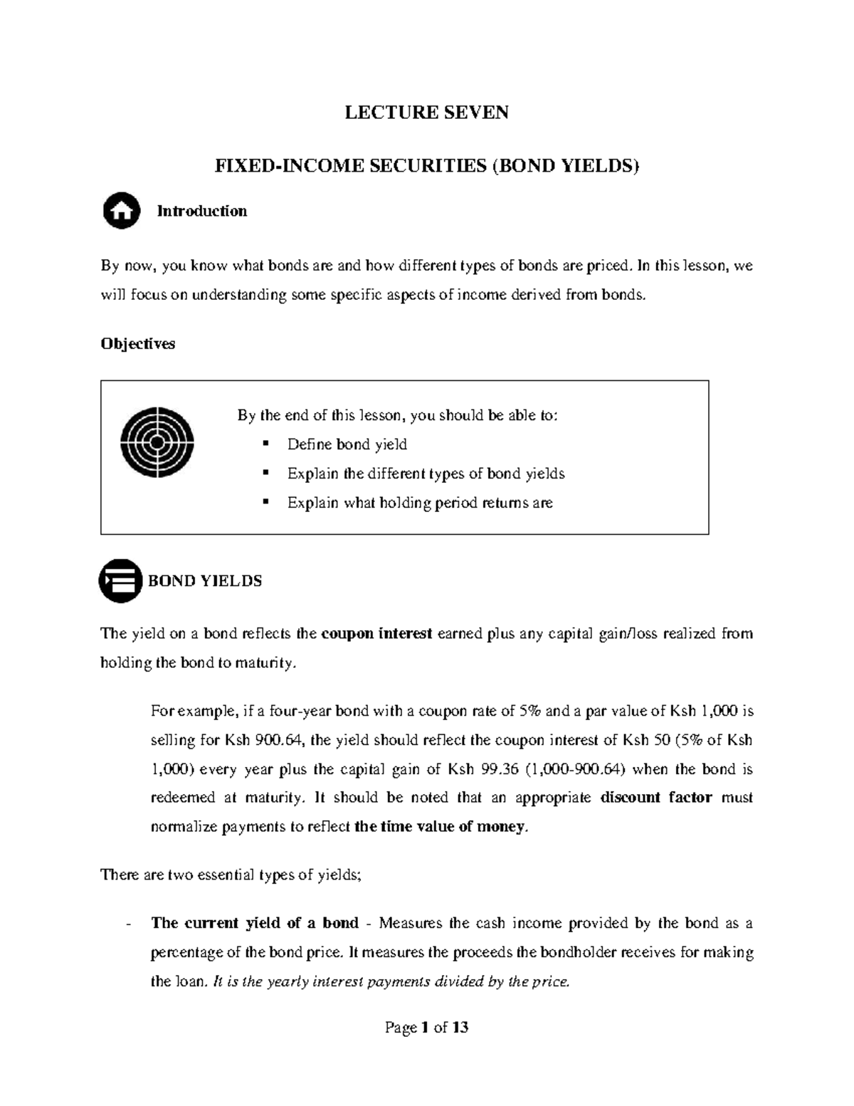 LECTURE 7: UNDERSTANDING BOND YIELDS AND THE BOND MARKET - Studocu