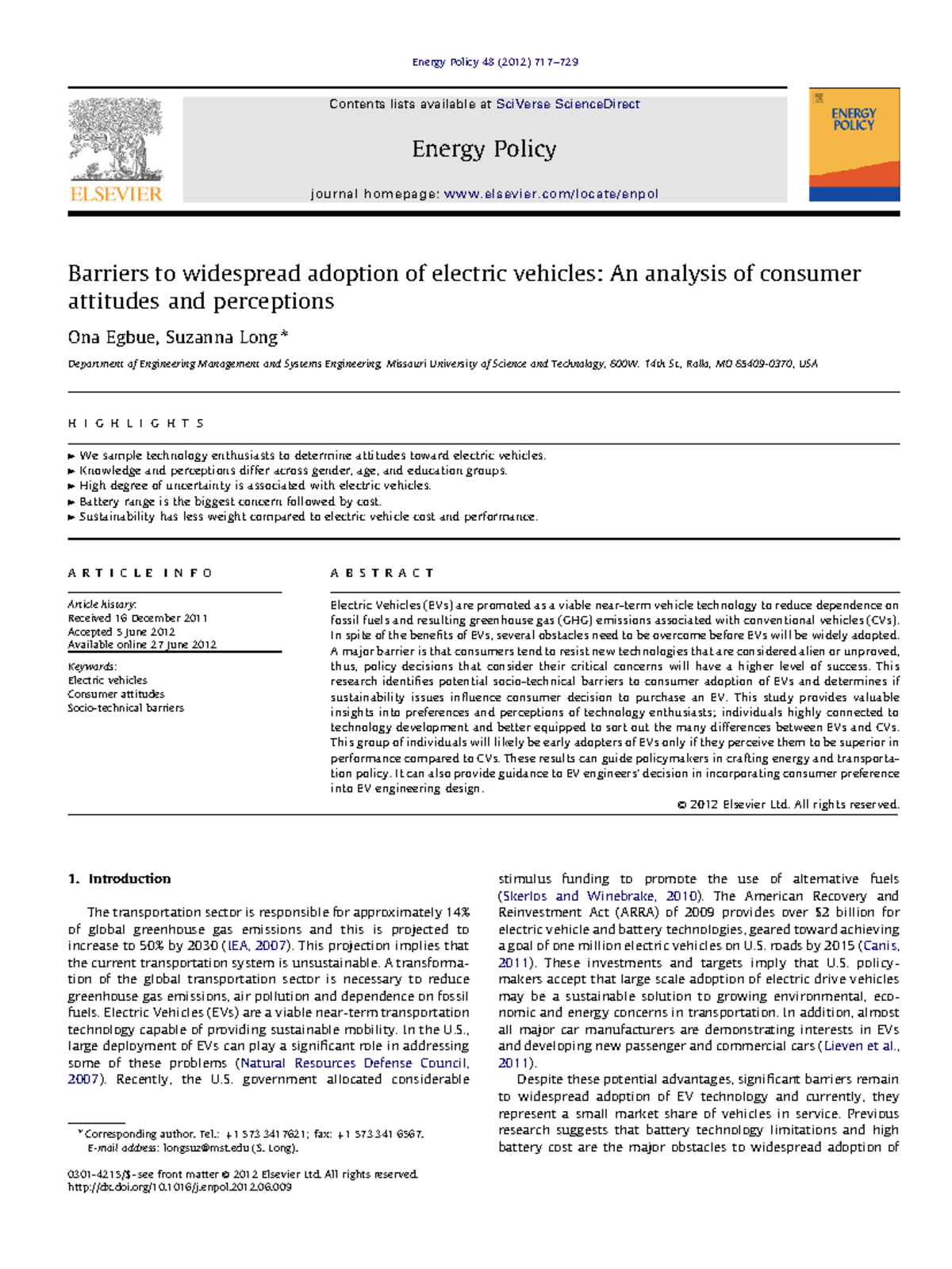 Barriers to Electric Vehicle Adoption: Insights from Consumer Attitudes ...