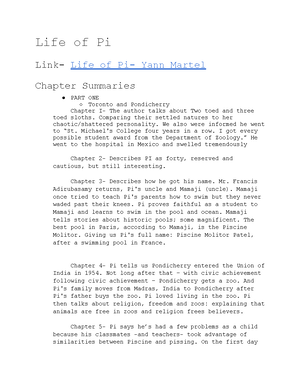 English Life of Pi (ENG101) - Themes, Chapter Summaries & Analysis ...