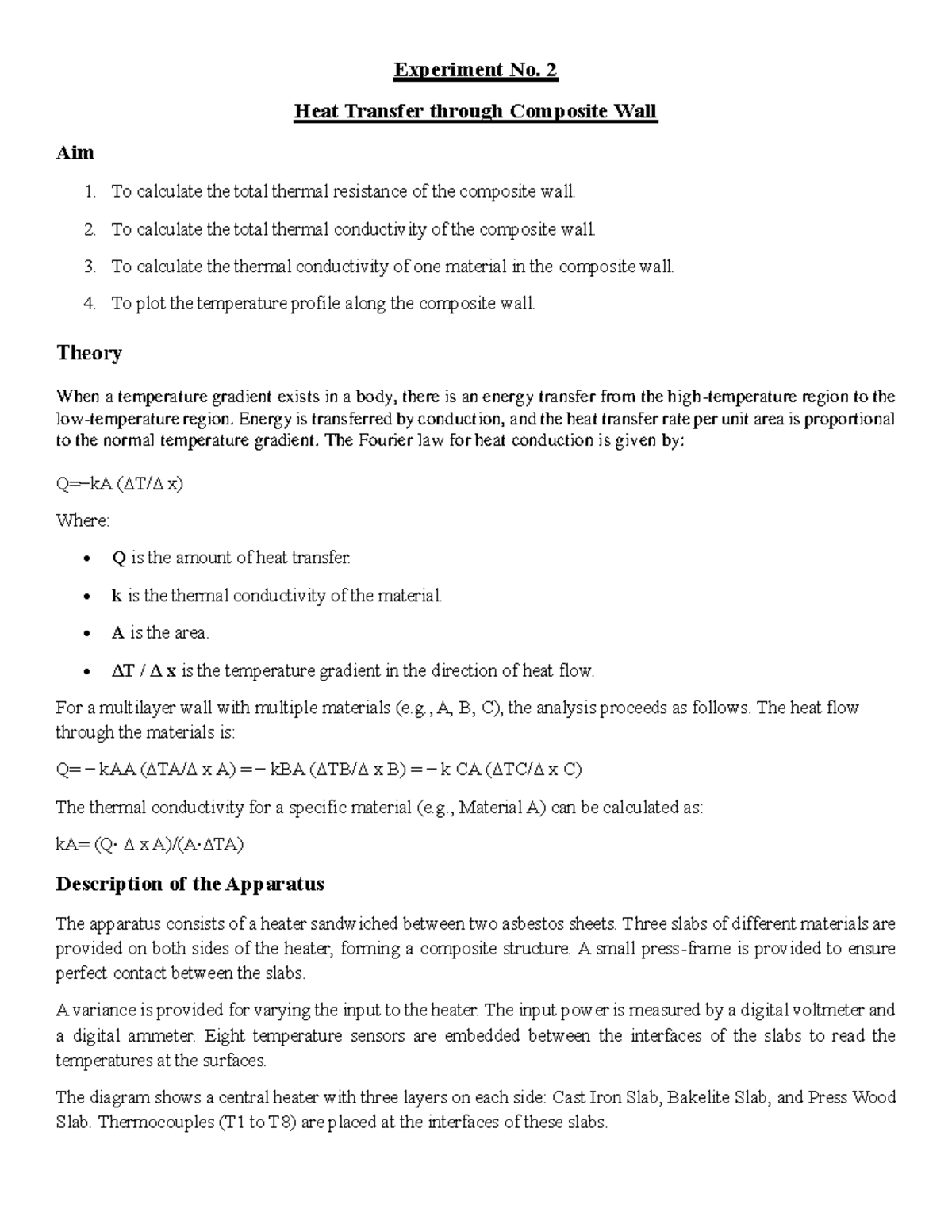 EX-2 Heat Transfer Through Composite Wall Experiment Report - Studocu
