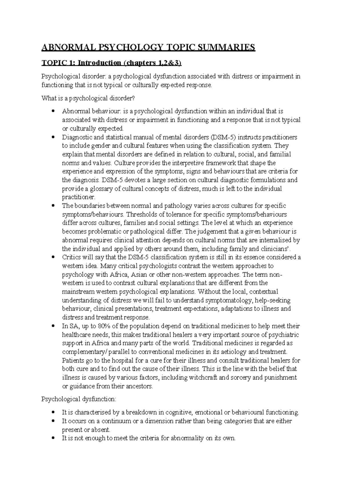Abnormal Psychology Exam Notes: Topic Summaries and Key Concepts - Studocu
