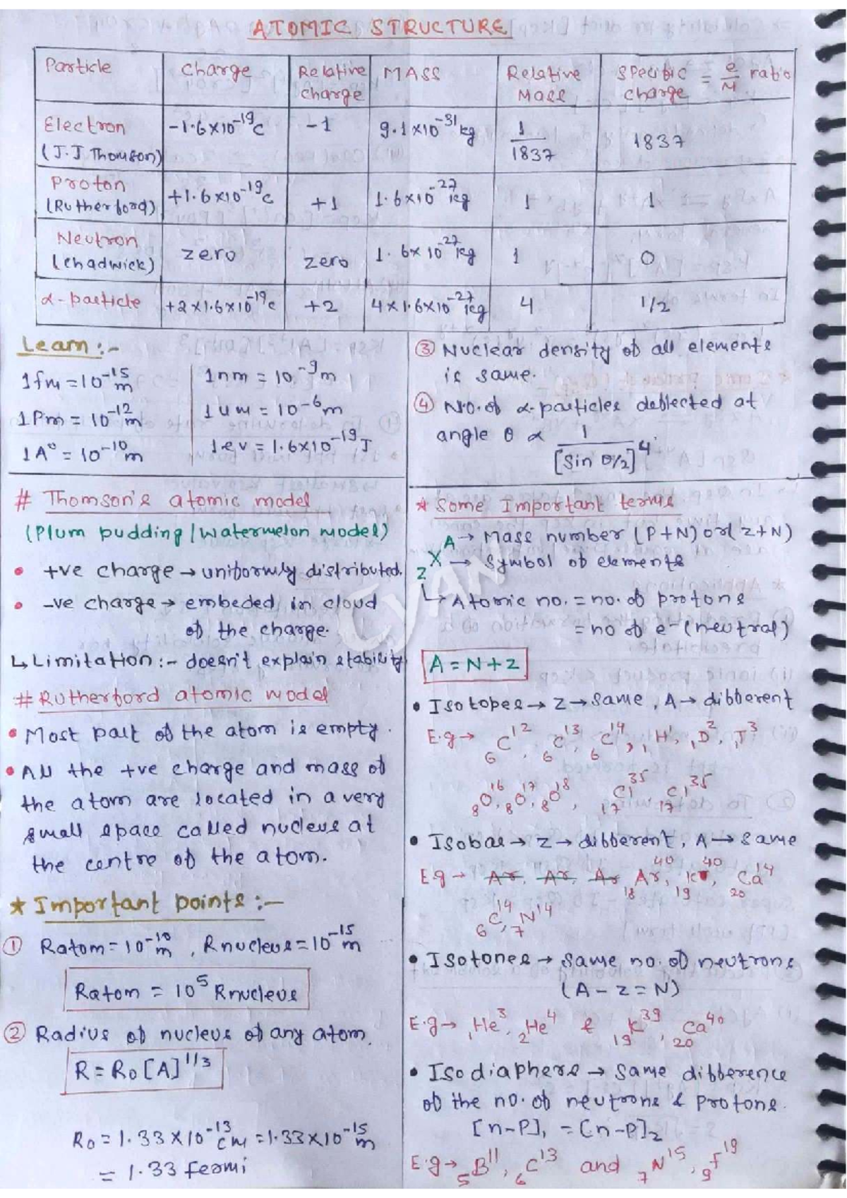 Atomic Structure - Short Notes & Formulas (Course Code: ATOMIC) - Studocu