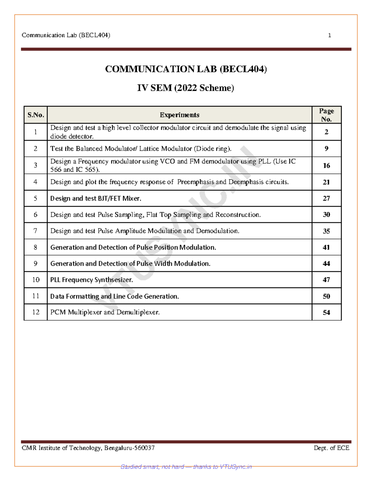Communication Lab Manual (BECL404) - IV Sem Experiments Guide - Studocu