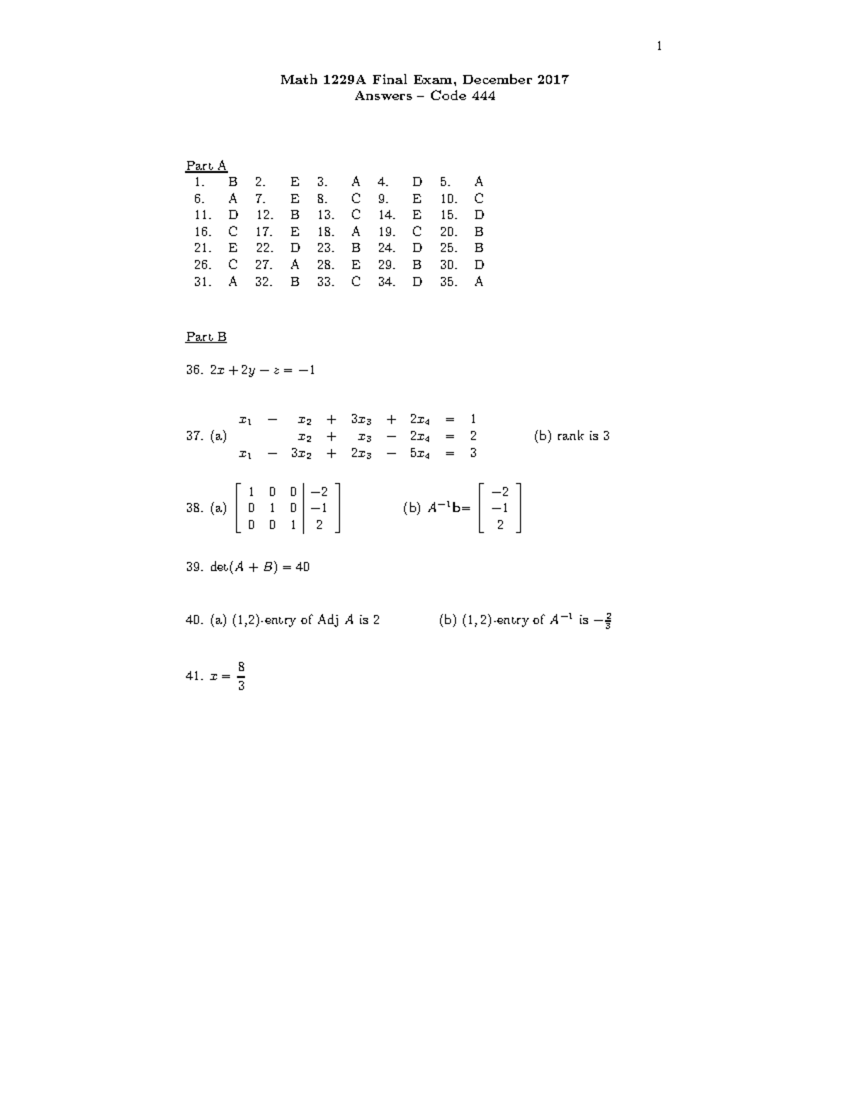 MATH1229 - Final Exam Answers - 2017 - 1 Math 1229A Final Exam ...