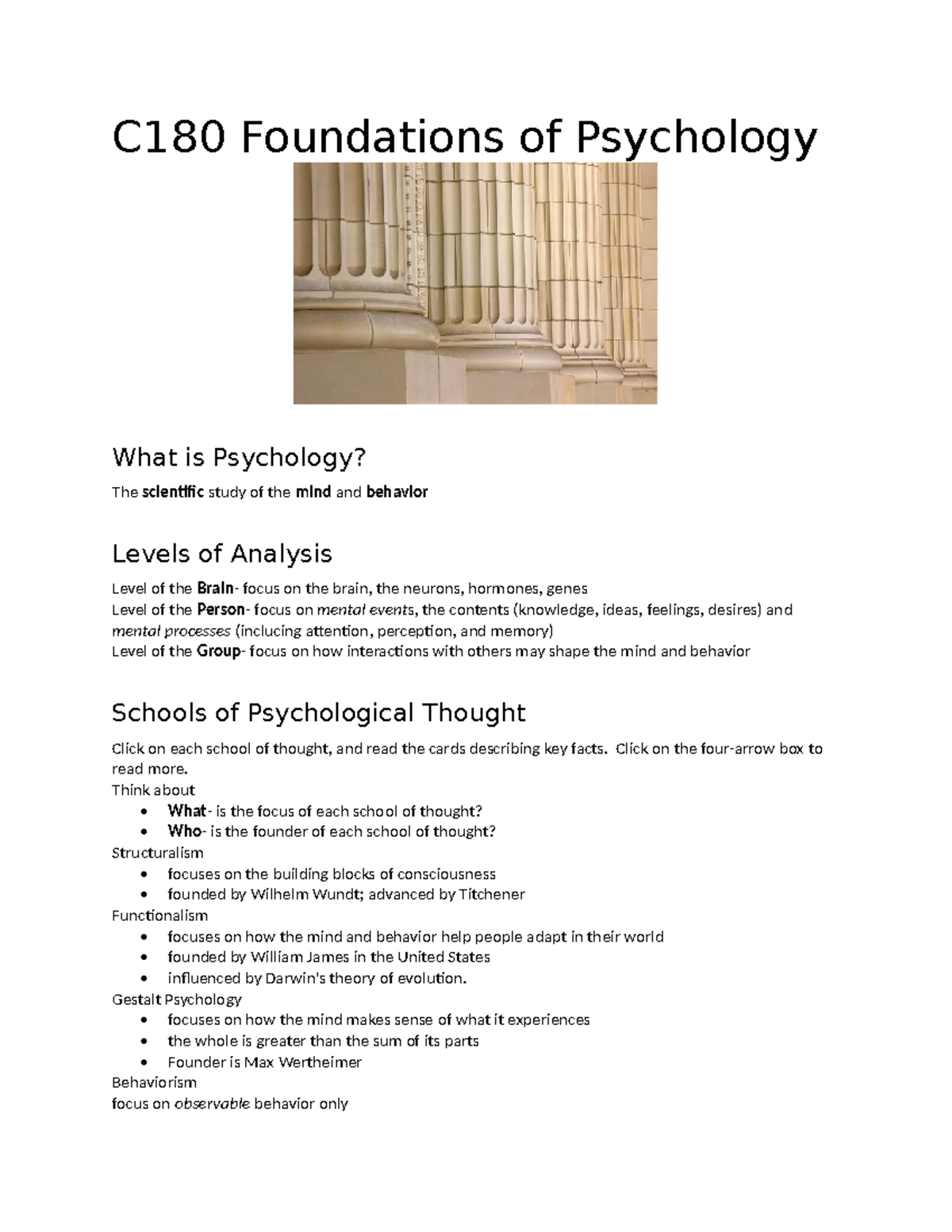 C180 Foundations of Psychology: Understanding Key Concepts and Theories ...