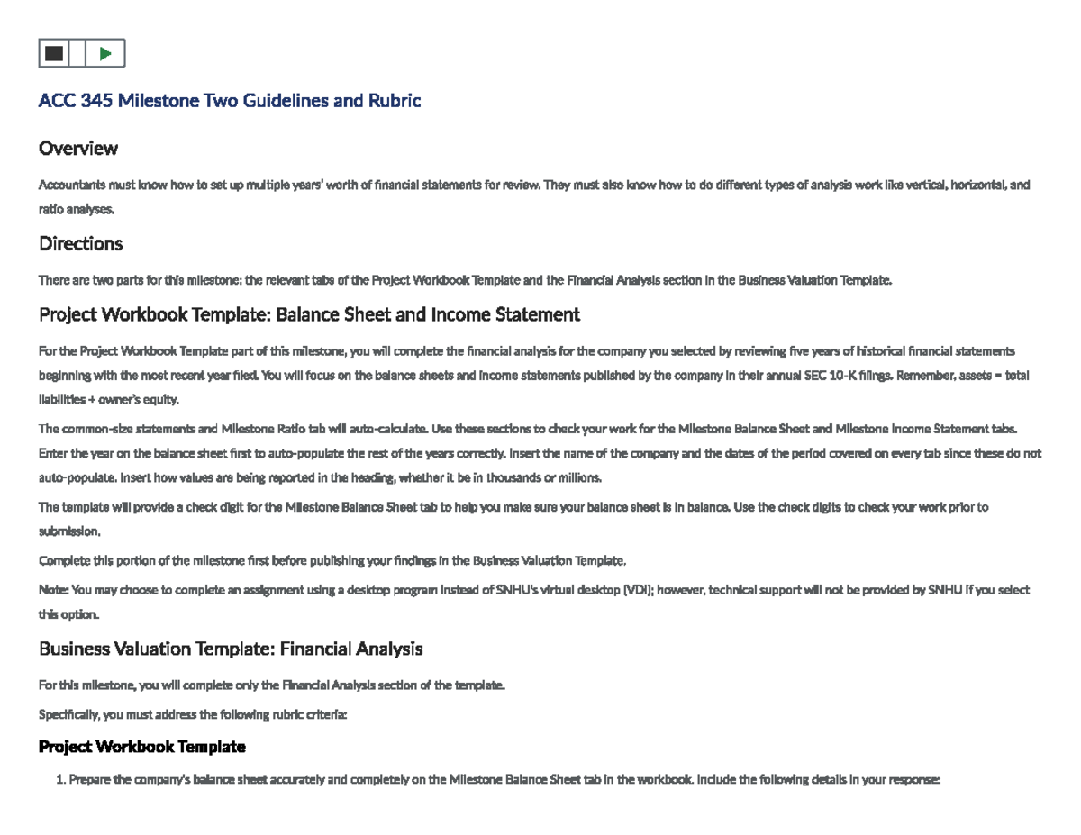 ACC 345 Milestone Two: Financial Statements & Reporting Analysis Guide ...
