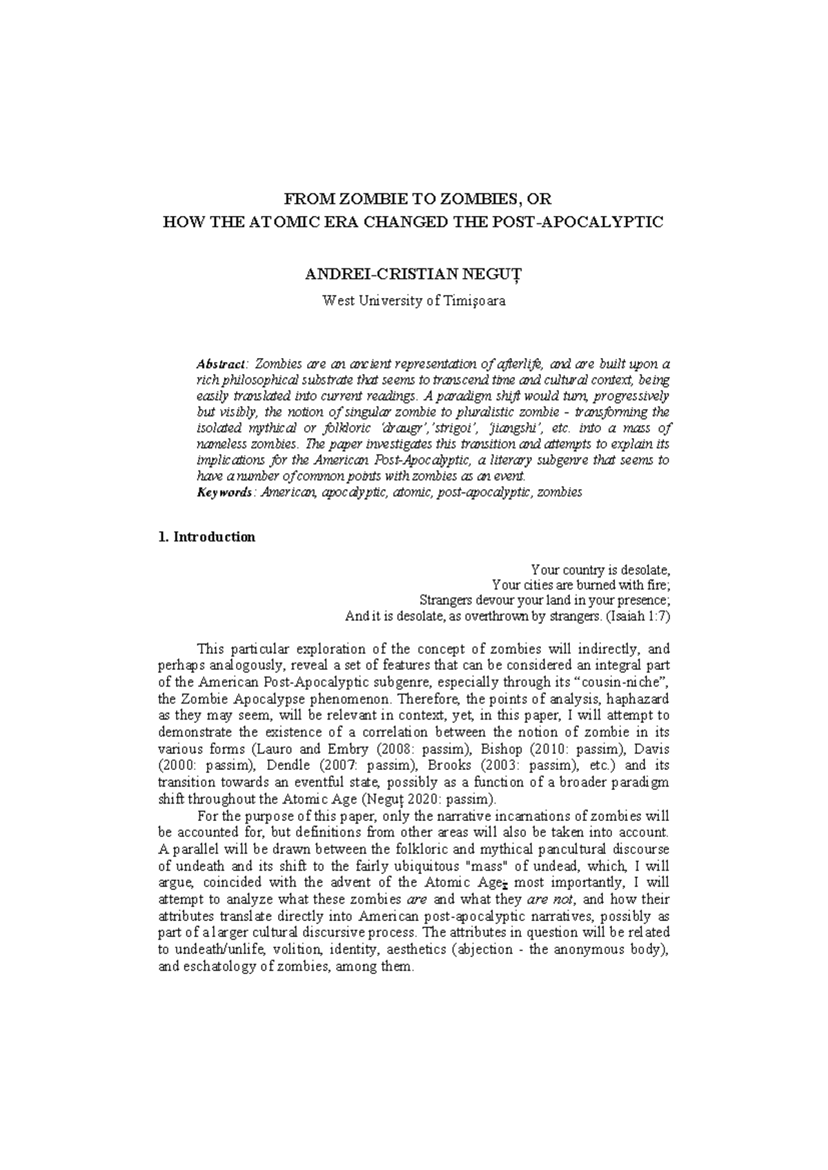 Rhetorical Analysis Essay: The Evolution of Zombies in Literature - Studocu