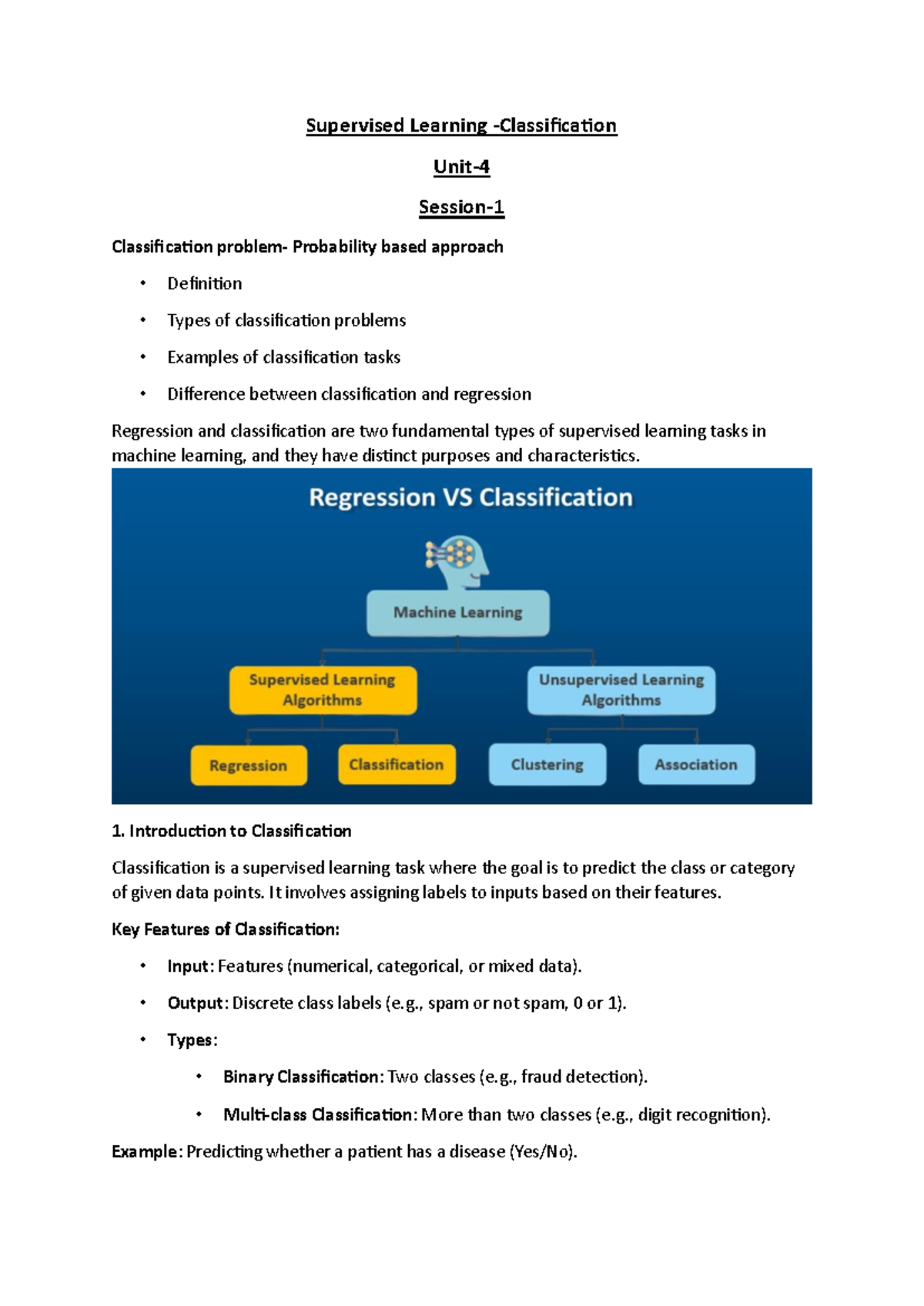 AI 4 - Supervised Learning: Classification Notes and Metrics - Studocu