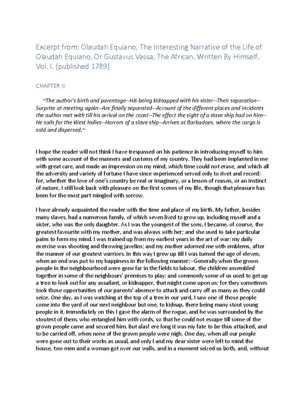 Module 02 of the Olaudah Equiano excerpt - Excerpt from: Olaudah ...