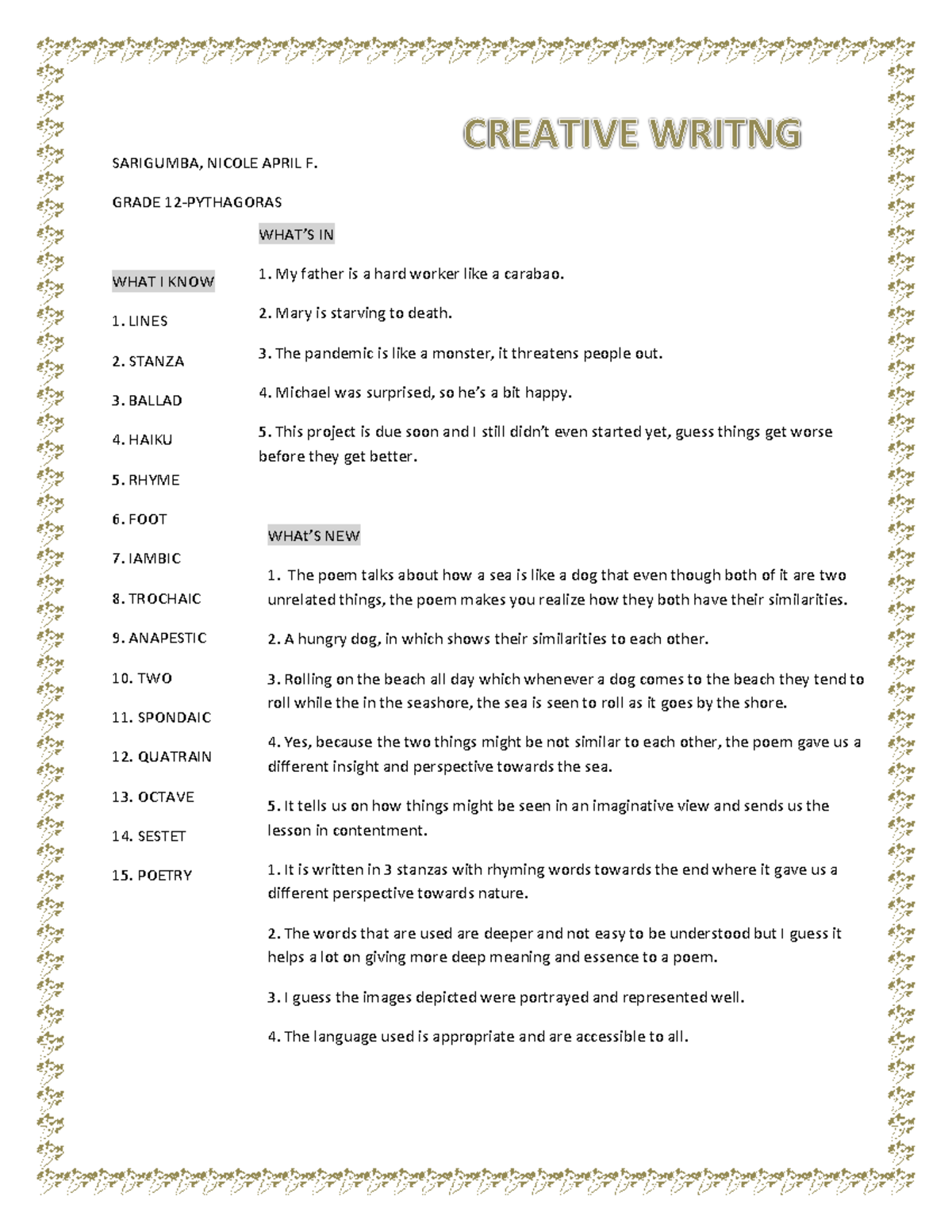 Creative Writing Week 2: Exploring Poetry Elements for G12-Pythagoras ...