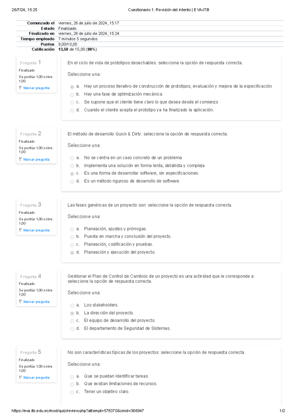 Cuestionario 1: Revisión del Intento EVA-ITB - Respuestas y Puntuación ...