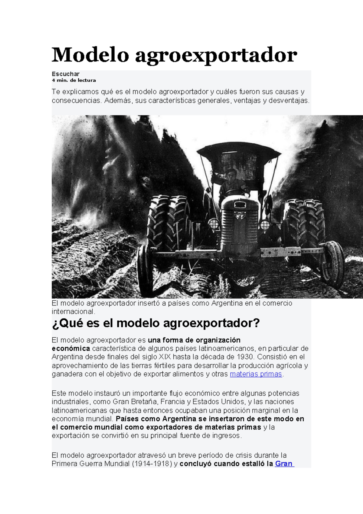 Modelo Agroexportador en Argentina: Causas, Consecuencias y ...