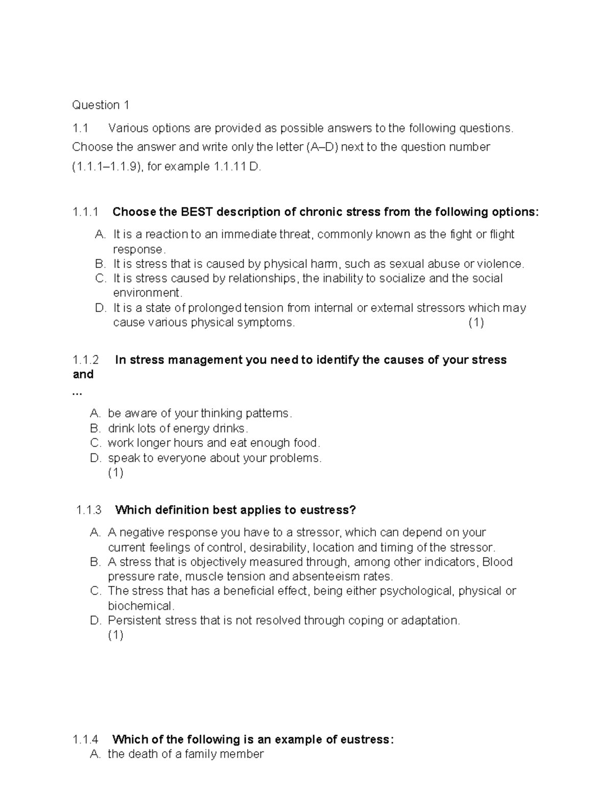 Grade 12 LO Revision Booklet T1 2024: Stress Management & Relationships ...