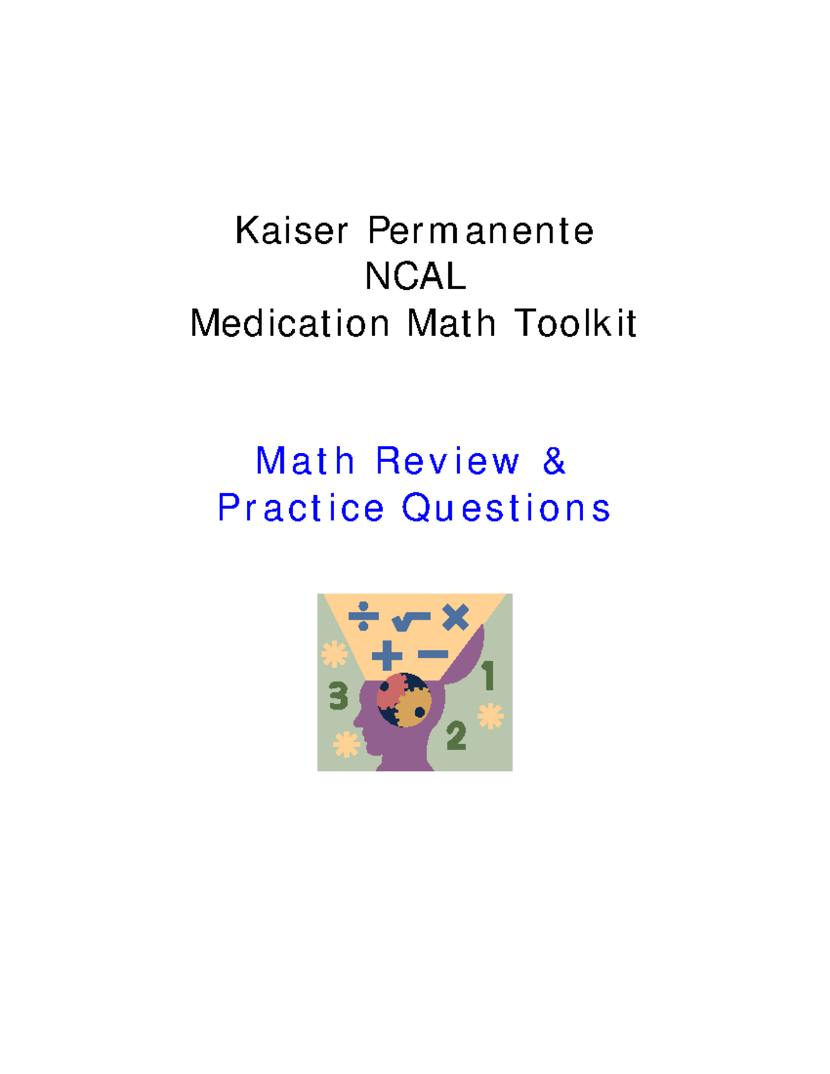 Med Math Practice 3 - Kaiser Permanente NCAL Medication Math Toolkit ...