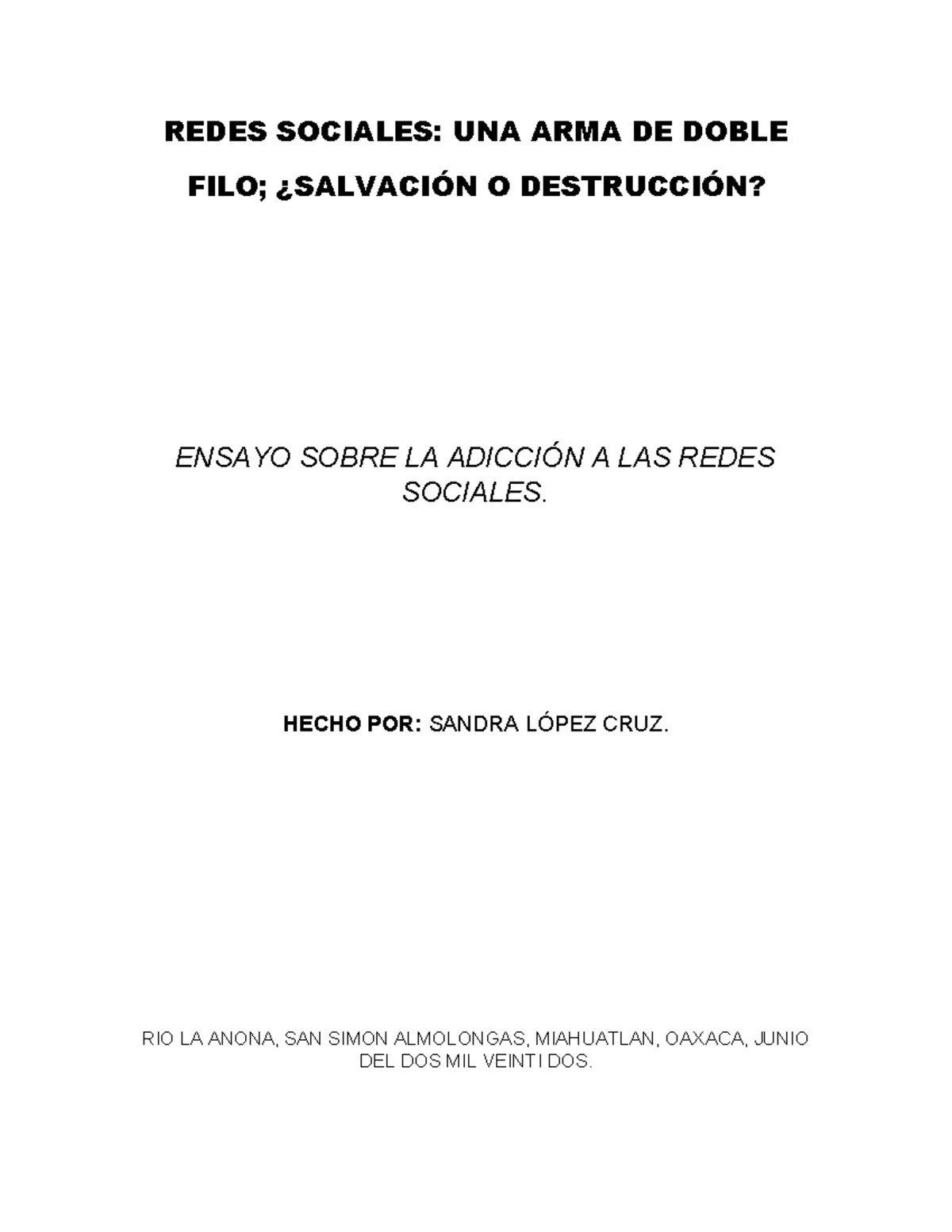 Ensayo Argumentativo: Adicción a las Redes Sociales (2022) - Studocu