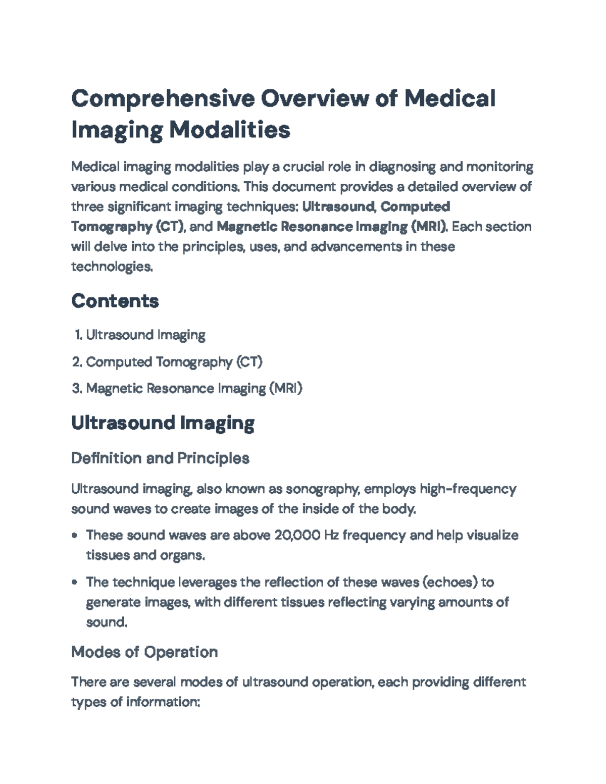 Comprehensive Overview of Medical Imaging Modalities: CT, MRI ...