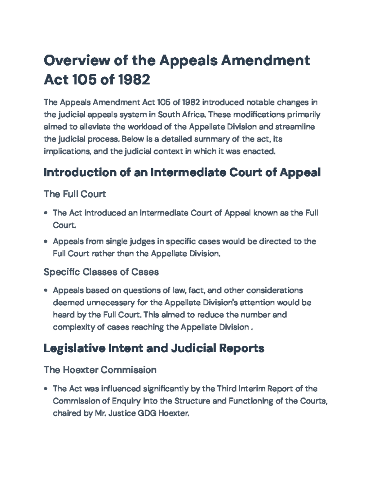 Overview of Appeals Amendment Act 105 of 1982: Judicial Impact Analysis ...