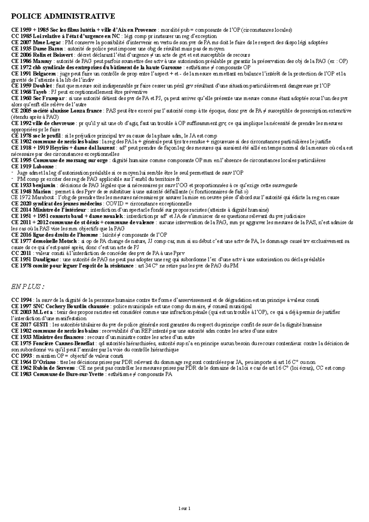 Arrets de Police Administrative CE 1959-2020 : Analyse Juridique et Cas ...