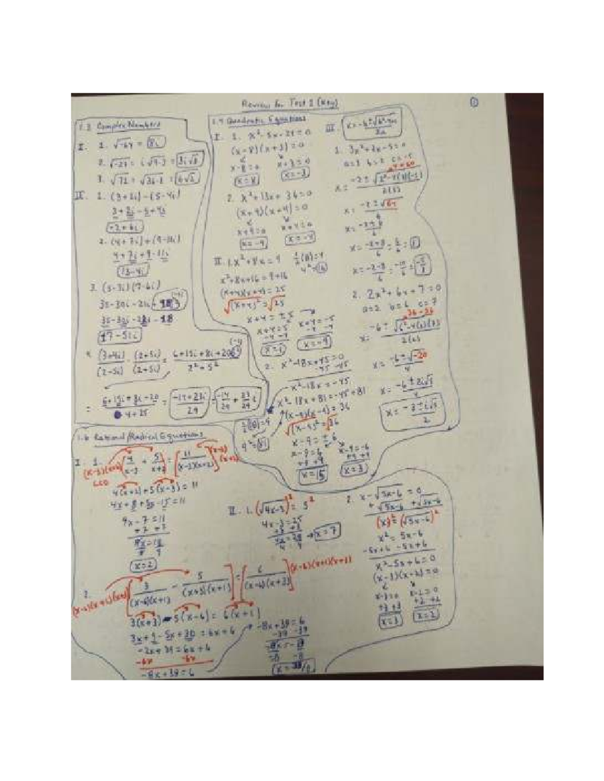 Math 1414 Review Answers for Test 1: Complex Numbers & Quadratics - Studocu