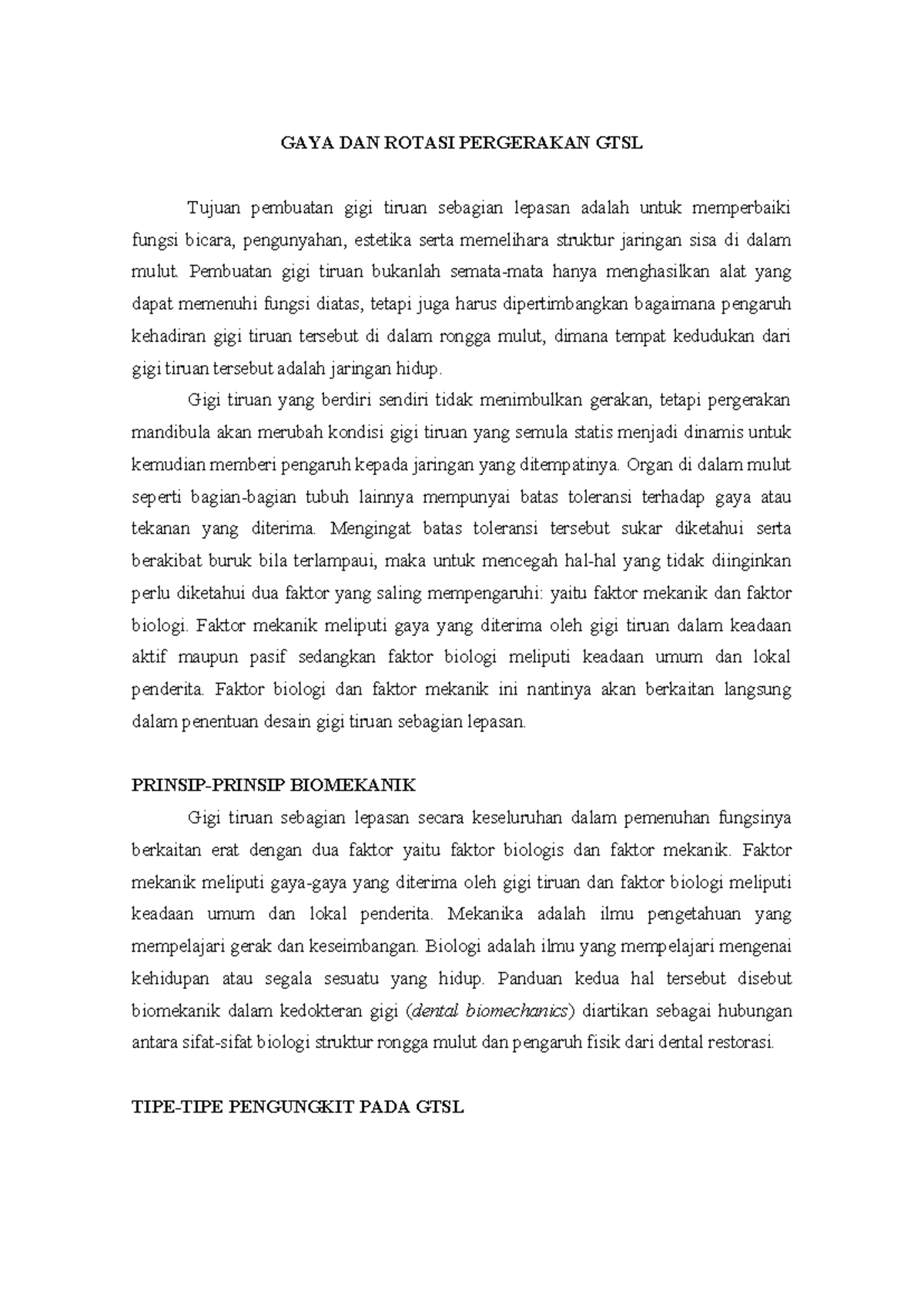 Biomekanika Gaya dan Rotasi Gigi Tiruan Sebagian Lepasan (GTSL) - Studocu