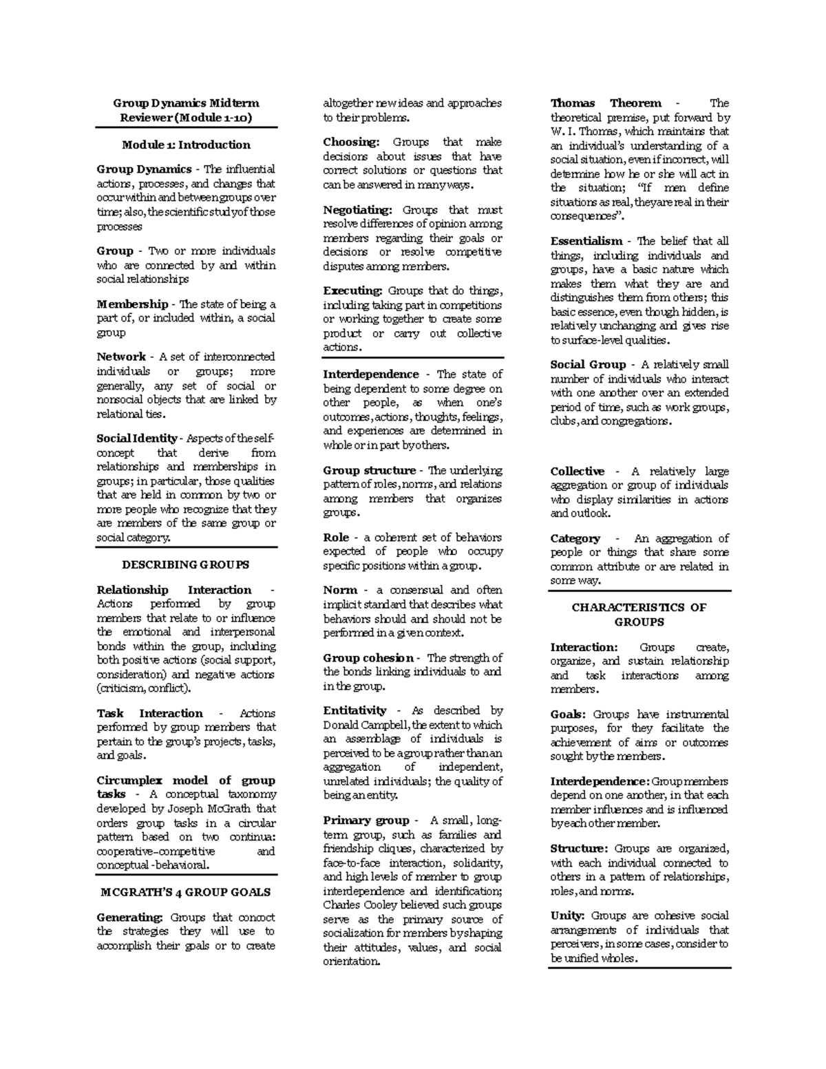 Midterm Study Guide: Group Dynamics (Modules 1-10) - Studocu