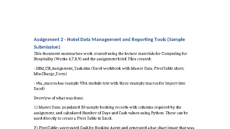IHM_CH Assignment 2 Report Summary on Hotel Data Management Tools - Studocu