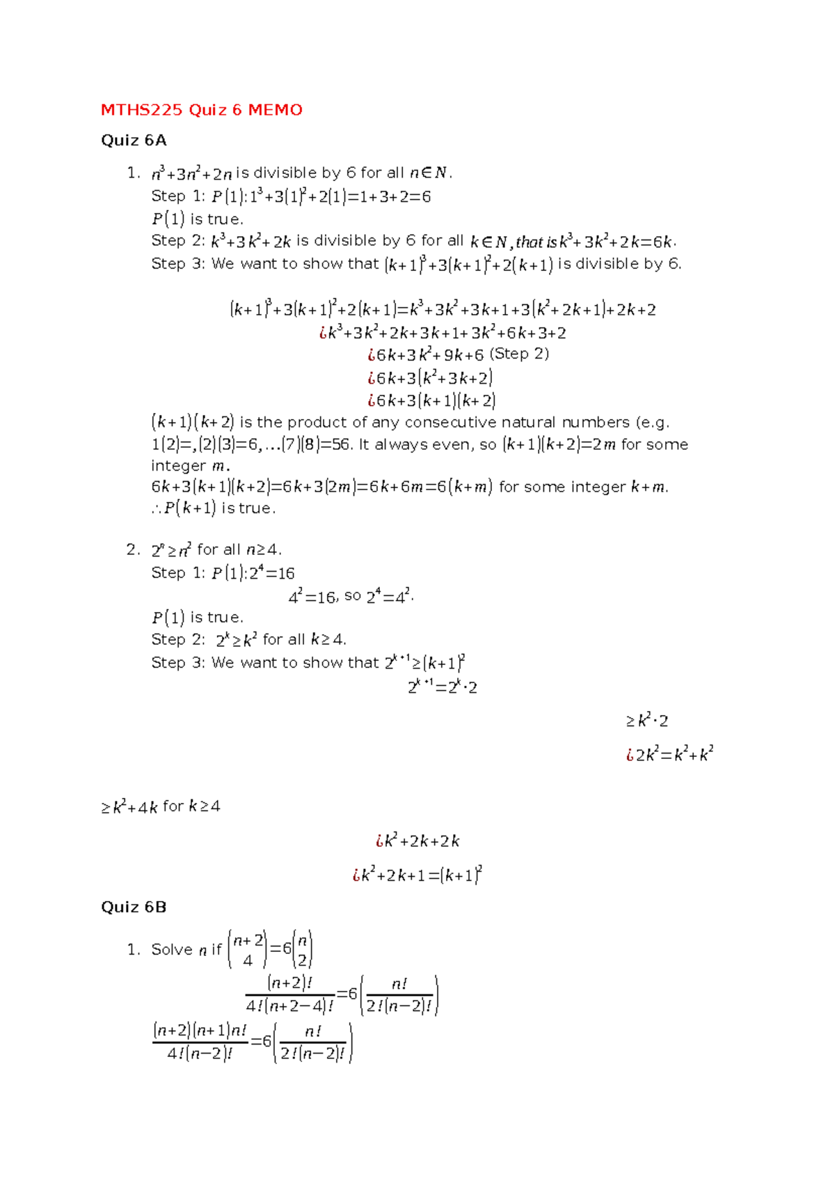 MTHS225 Quiz 6 Memo - Solutions and Explanations - Studocu