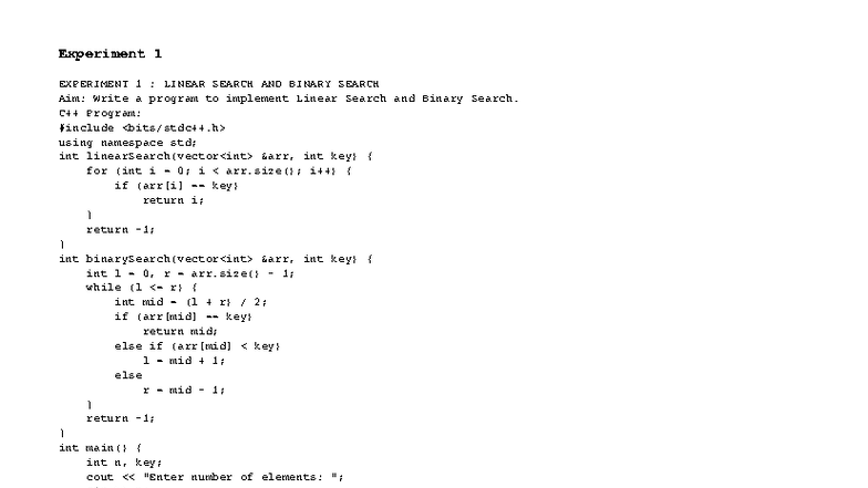 DAA Experiments Final - Linear, Merge, Selection, Insertion Sort & More - Studocu