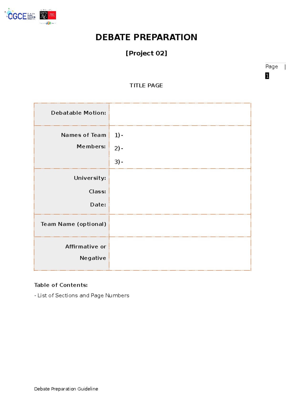 Project 02 Lv5 Debate Preparation Guide - Page | 1 DEBATE PREPARATION ...