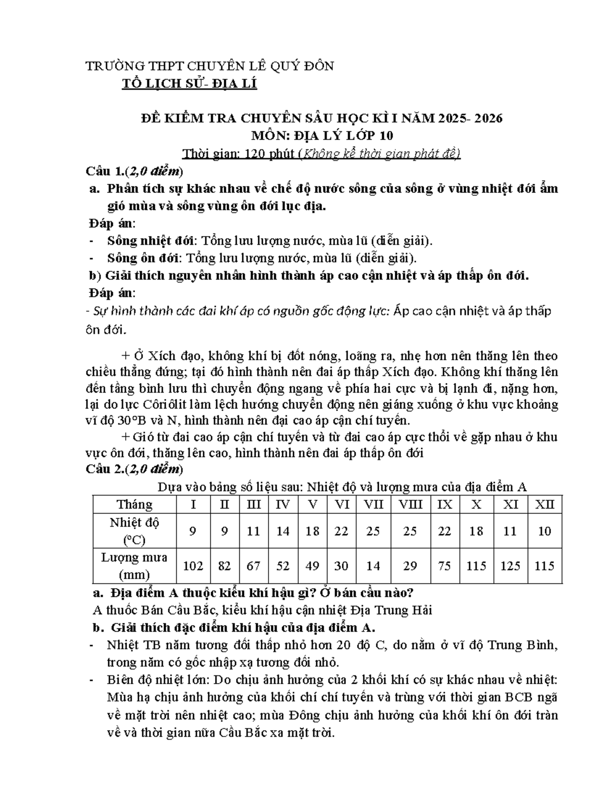 ĐỀ KIỂM TRA CHUYÊN SÂU LẦN 3 MÔN ĐỊA LÝ LỚP 10 NĂM 2026 - Studocu