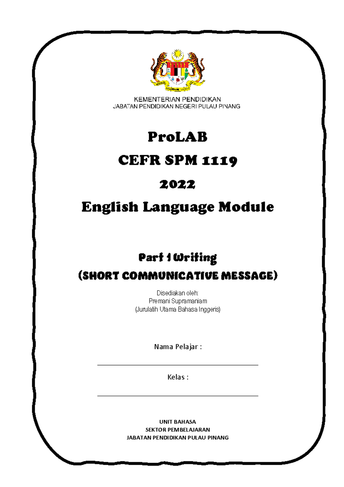 PART 1 Writing Module-Pro LAB 2022 (2) - ProLAB CEFR SPM 1119 2022 ...