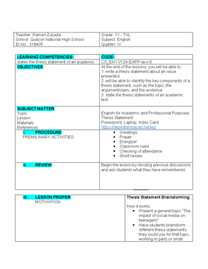 Grade 11 English Lesson Plan: Hypertext & Intertext (Quarter IV) - Studocu