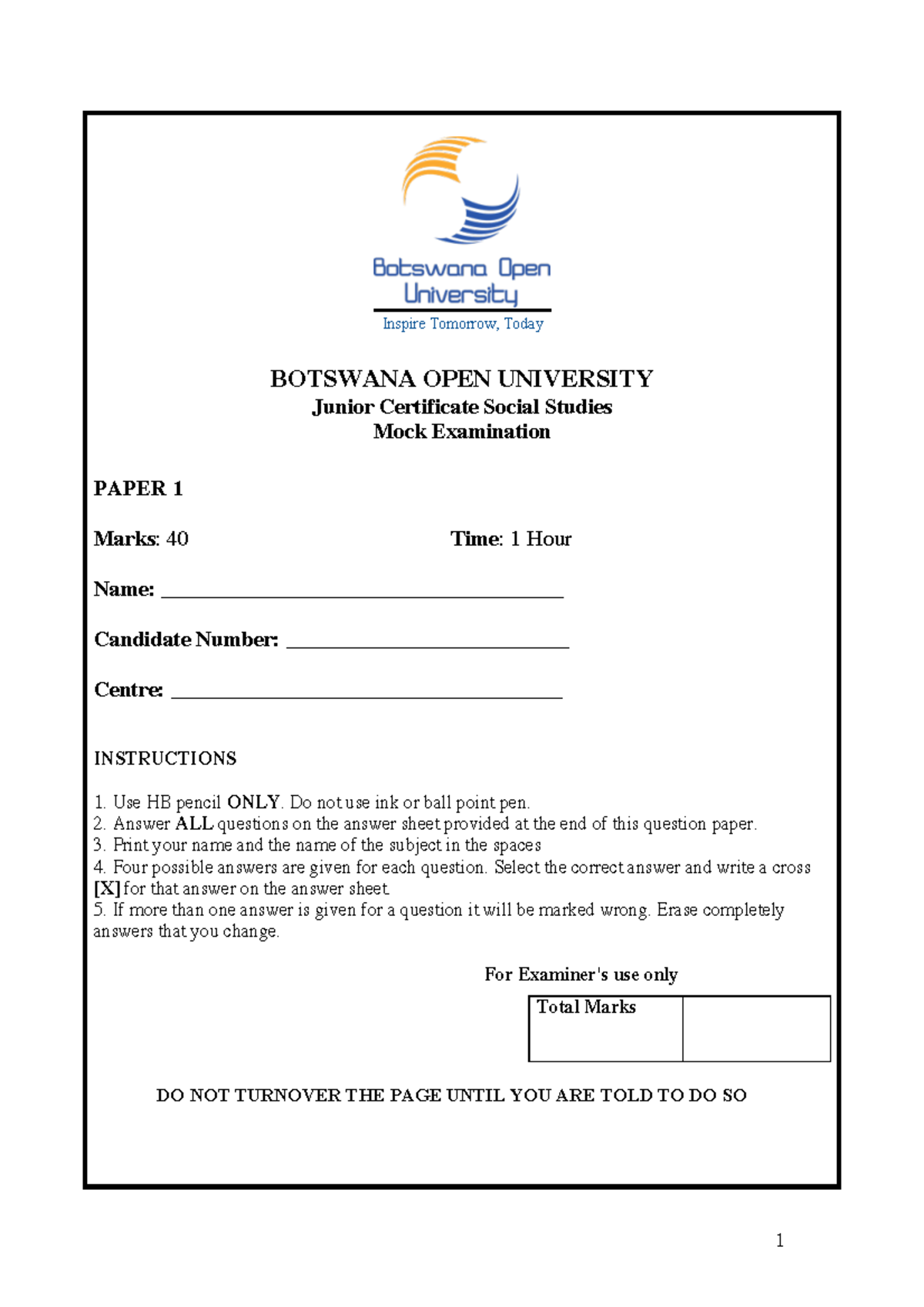 JC Social Studies Mock Exam Paper 1 (Botswana Open Uni) - Studocu
