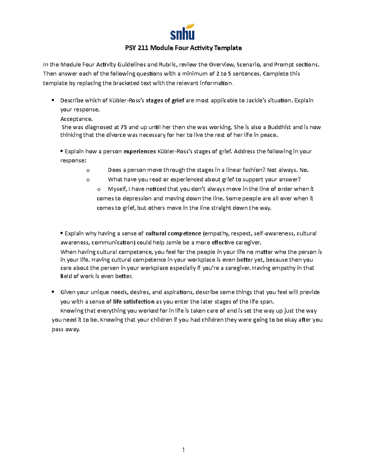 PSY 211 Module Four Activity Template - Then answer each of the ...