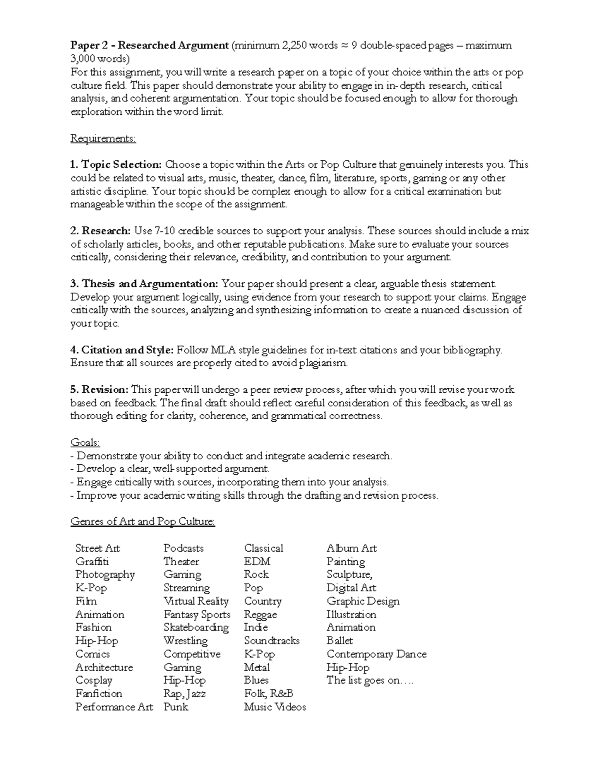 Researched Argument Paper Guidelines - Paper 2 - Researched Argument ...