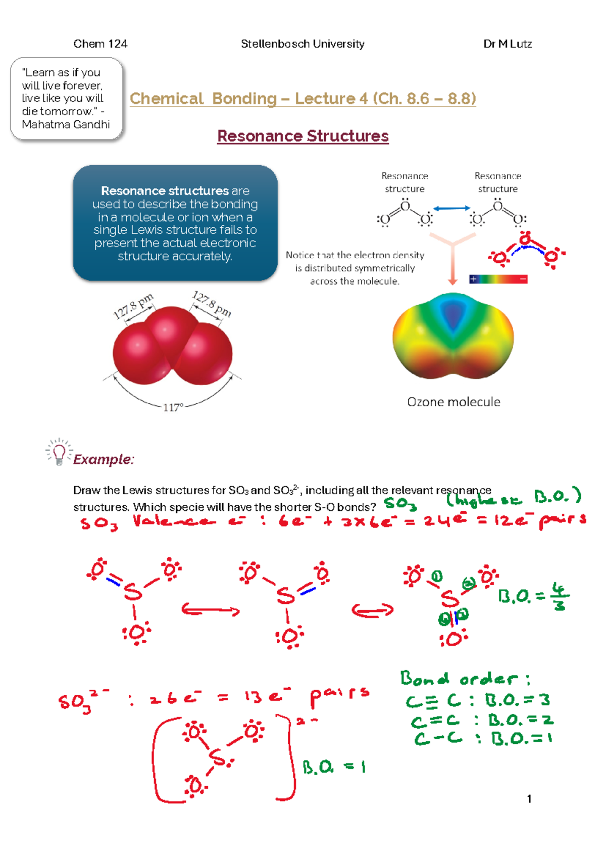 6 Chemical Bonding - Lecture 4: Resonance & Octet Rule Exceptions - Studocu
