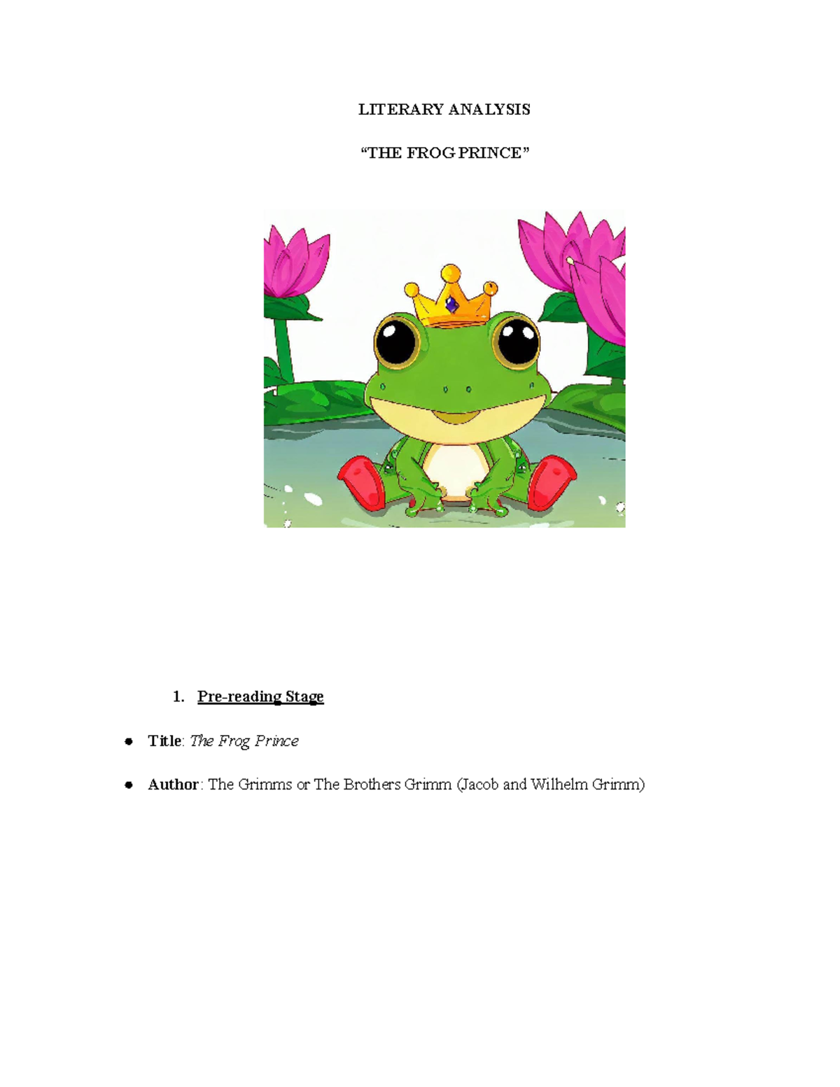 Literary Analysis of "The Frog Prince" - English 13 Essay Notes - Studocu