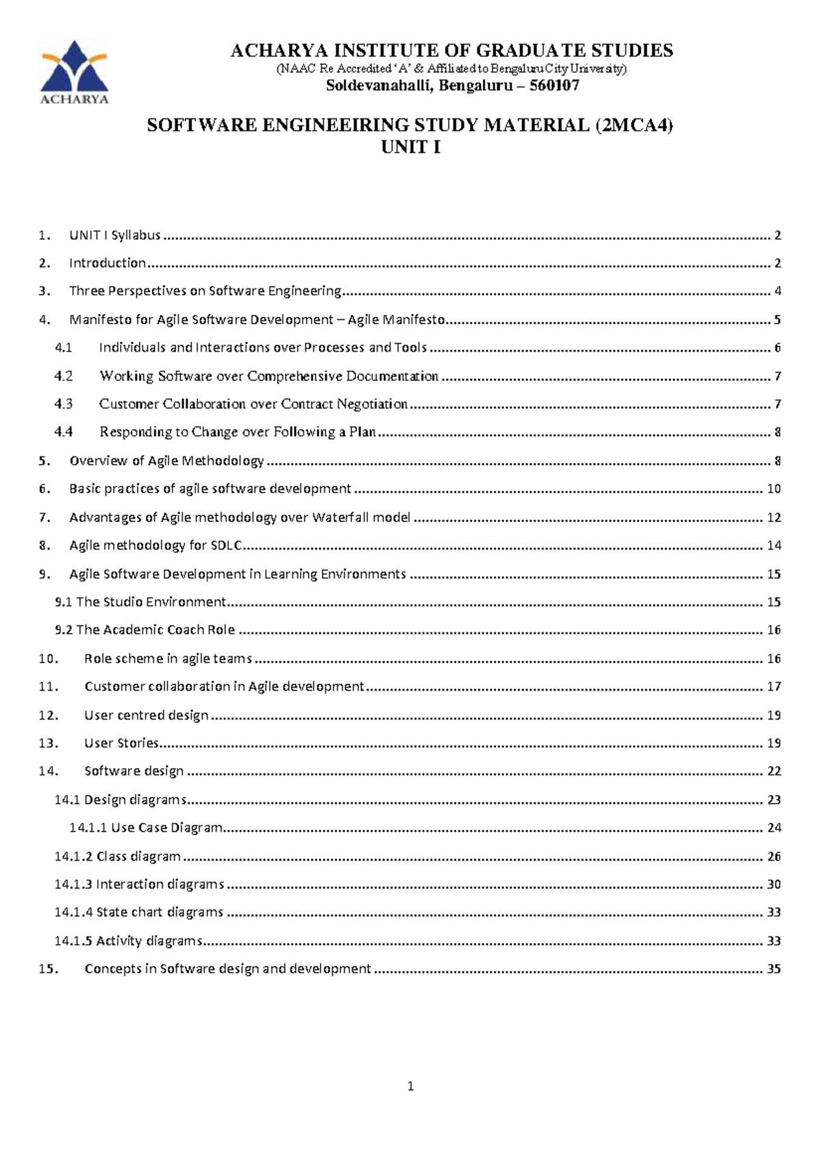 Software Engineering Study Material (2MCA4) - Unit I Overview - Studocu