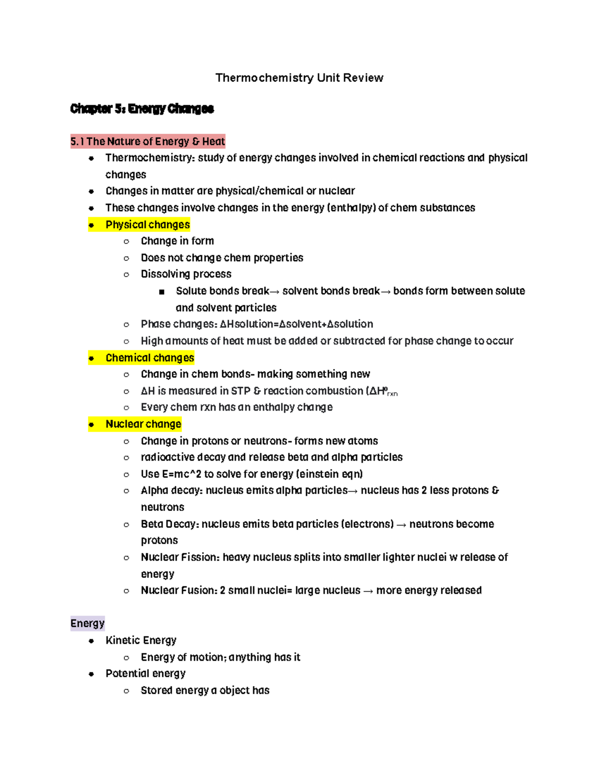 Thermochemistry Unit Review - Thermochemistry Unit Review Chapter 5 ...