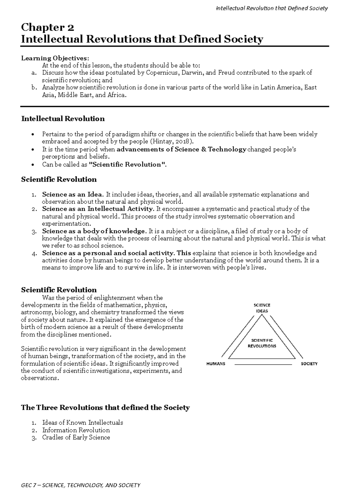 GEC 7 Chapter 2: Intellectual Revolutions that Defined Society - Studocu