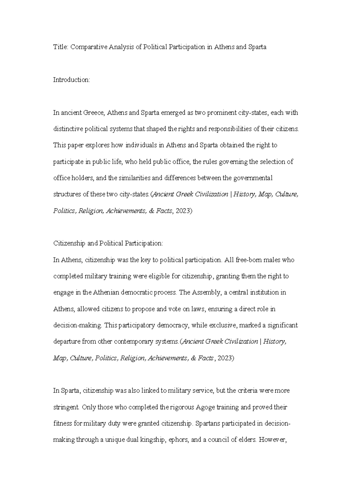 Greek and Roman Civilization - Unit 1: Political Life in Athens vs ...