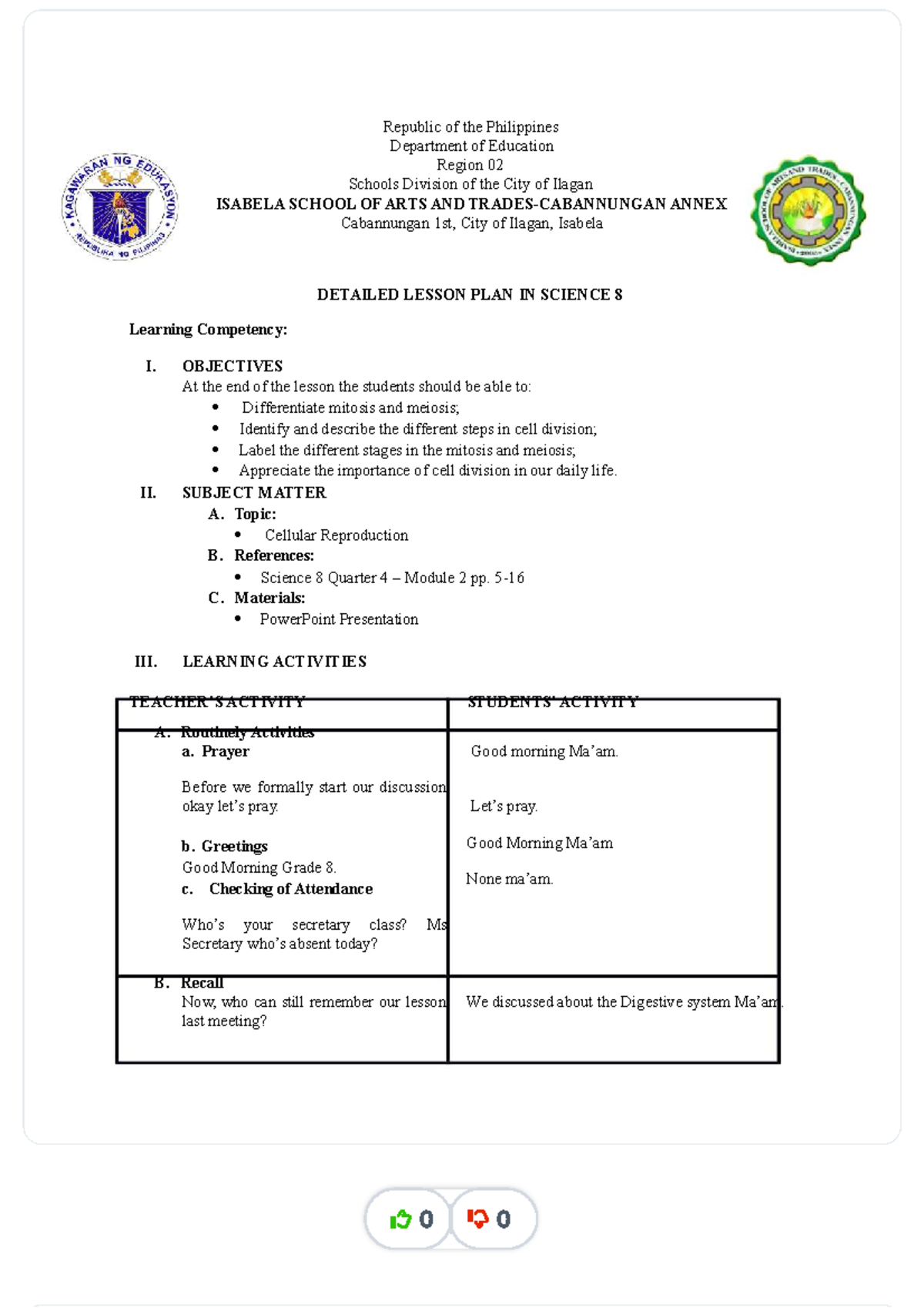 Dlstudocu - Lesson Plan - Republic of the Philippines Department of ...